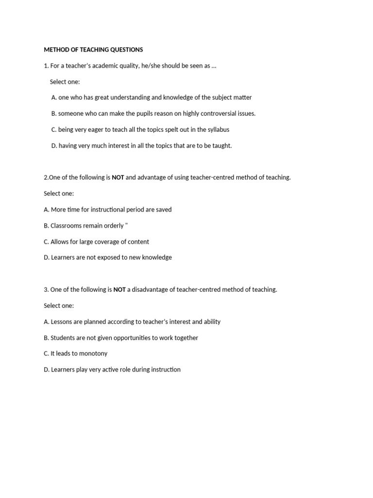 Questions On Methods of Teach-Wps Office | PDF | Learning | Inquiry ...