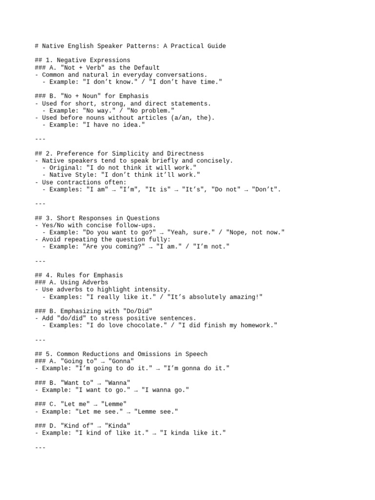 Native English Speaker Patterns | PDF | Adverb | English Language