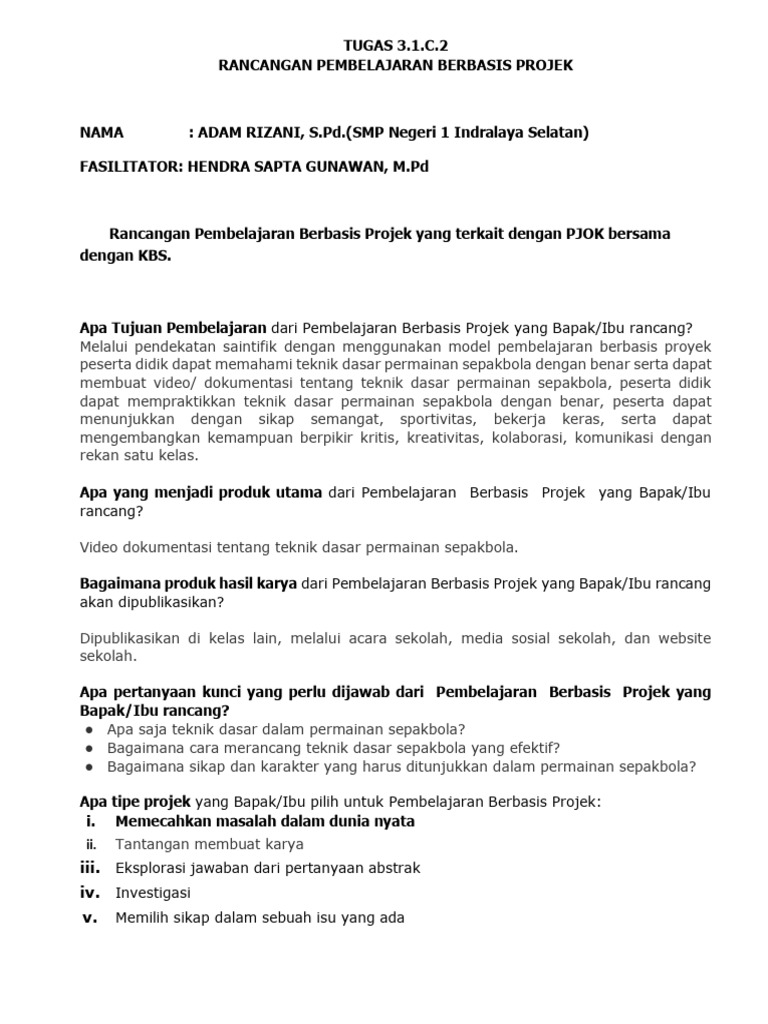 Adam Rizani Rancangan Pembelajaran Berbasis Proyek | PDF | Seni | Komputer