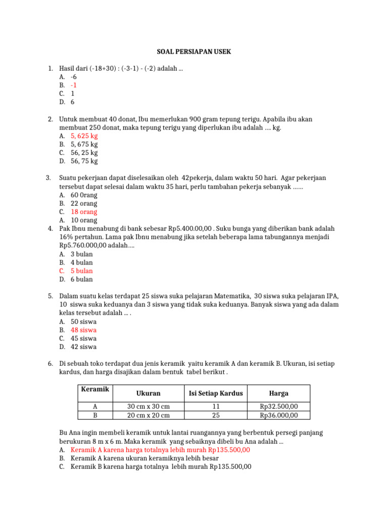 Soal Persiapan Usek 2022 | PDF | Metode & Bahan Ajar