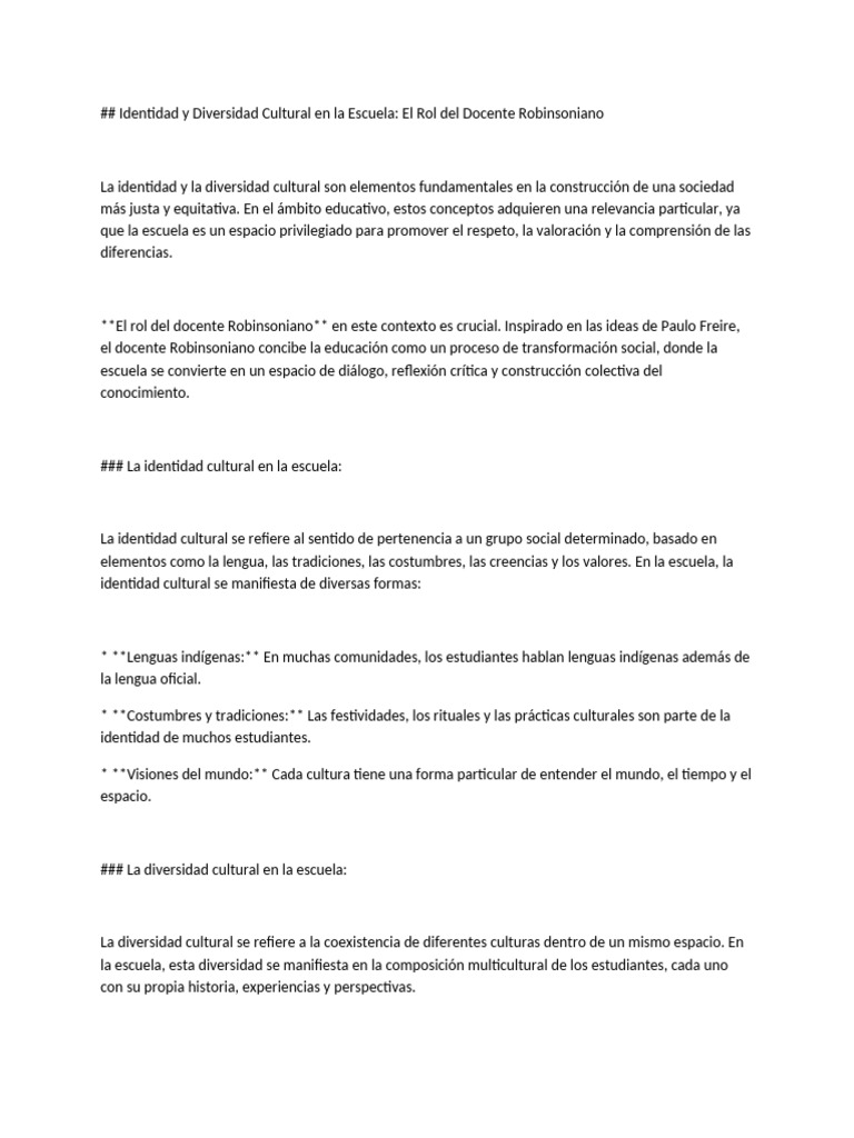 Identidad y Diversidad Cultural 2 | PDF | Inclusión (Educación) | Enseñando