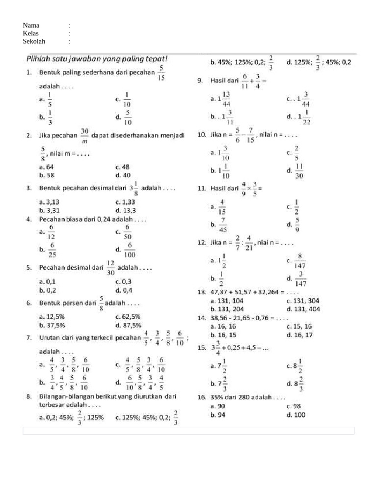 Soal Latihan Psat Matematika 3 | PDF