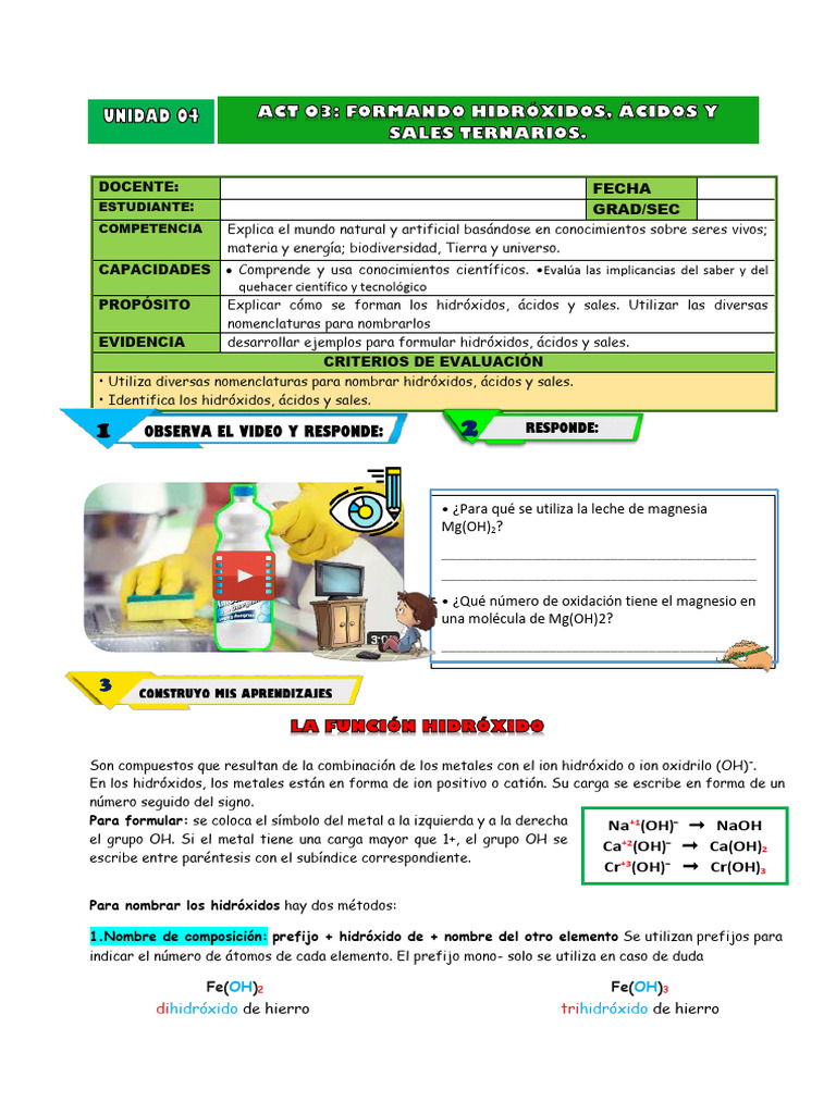 C-3º Act 3 Cyt Und 4 - Sem3 | PDF | Hidróxido | Sal (química)