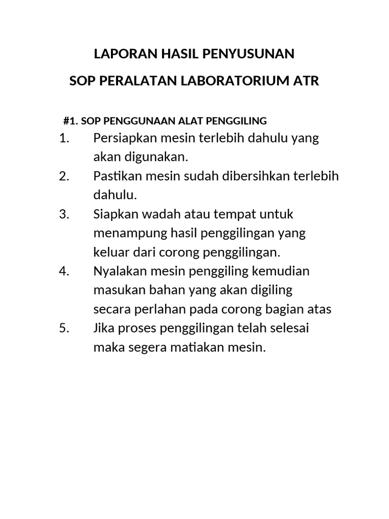 SOP Penggunaan Alat Penggiling Lab | PDF