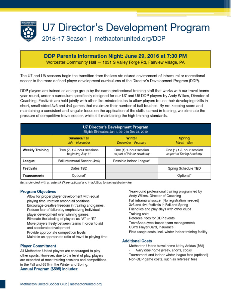 Methacton United Soccer Club 2016 DDP U7 Program | PDF