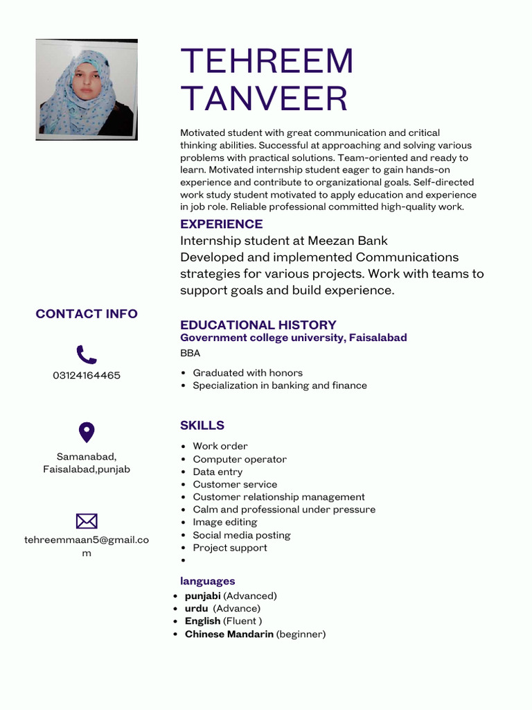 CV Tehreem Tanveer | PDF | Business