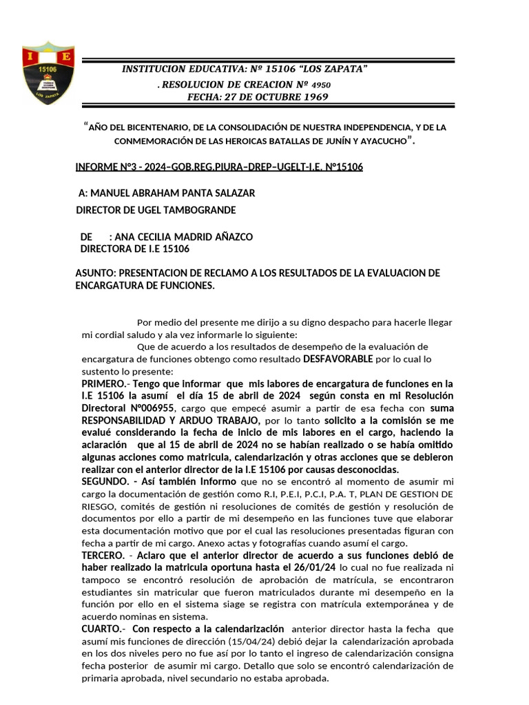 Informe de Reclamo 2024 | PDF | Enseñando