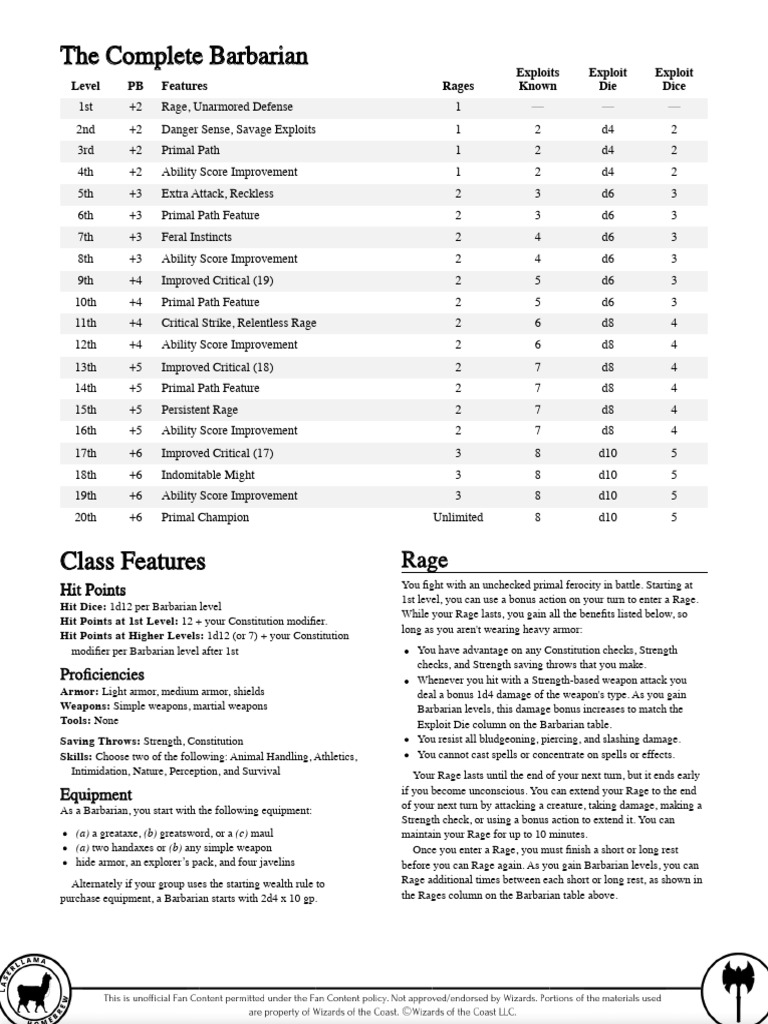 Alternate Barbarian Class Features | PDF