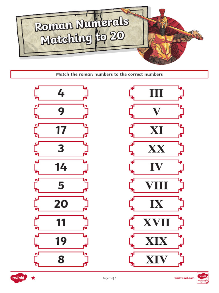Roman Numerals Matching Worksheet | PDF