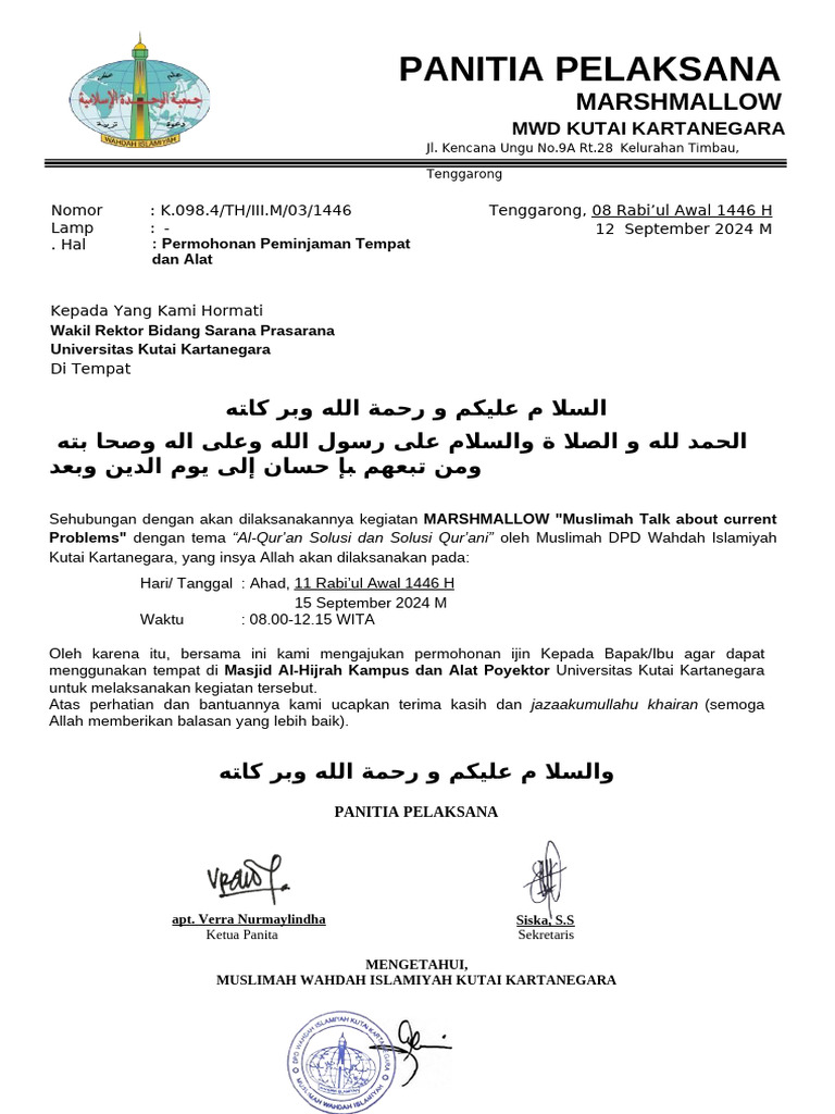 Permohonan Izin Kegiatan Muslimah | PDF