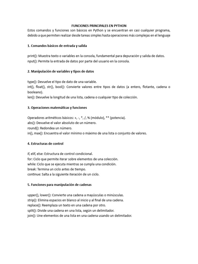 Funciones Básicas de Python | PDF | Métodos y materiales de enseñanza