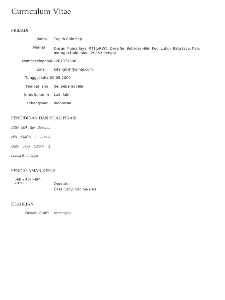 CV Teguh Cahrisap #1 | PDF
