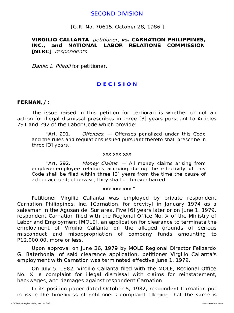 Callanta v. Carnation | PDF | Statute Of Limitations | Crimes