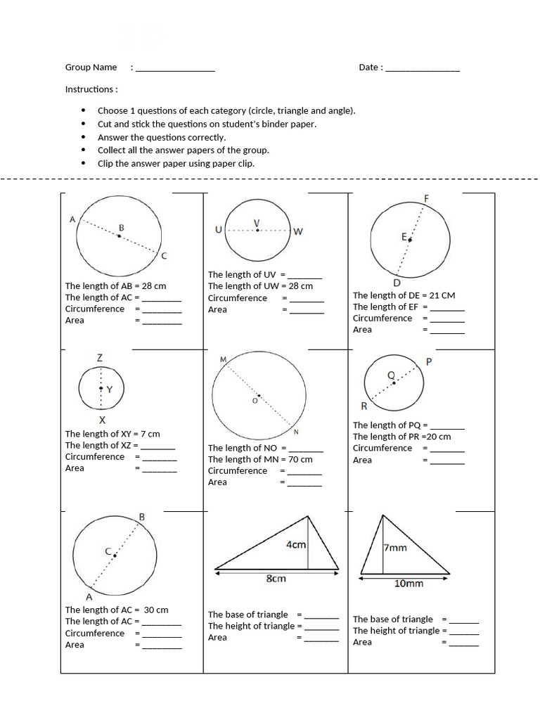 2D Shapes worksheet | PDF | Area | Triangle