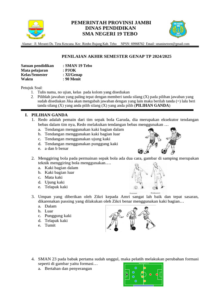 Soal Genap PJOK XI 2024 | PDF