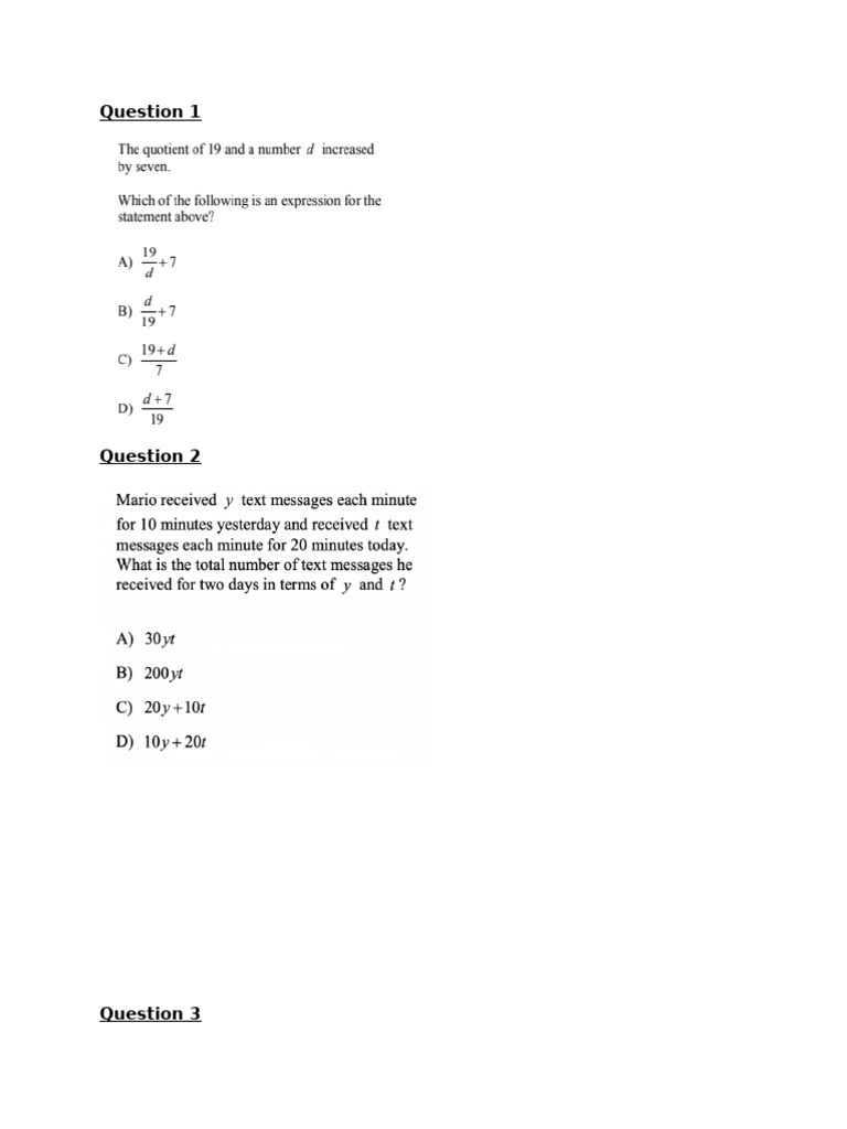 SAT Math - Algebraic Expressions | PDF
