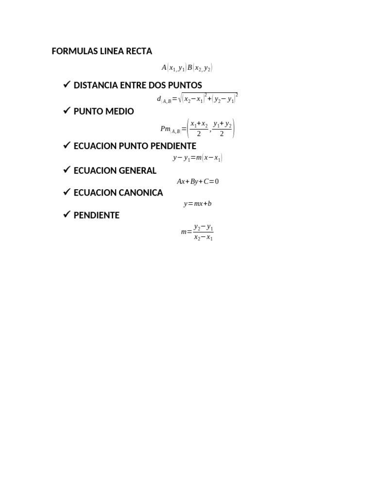 Fórmulas de Línea Recta en Matemáticas | PDF