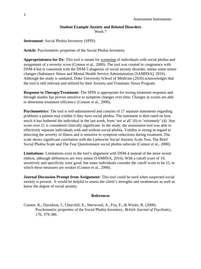Example Journal Assessment Tool Instruments | PDF | Social Anxiety ...