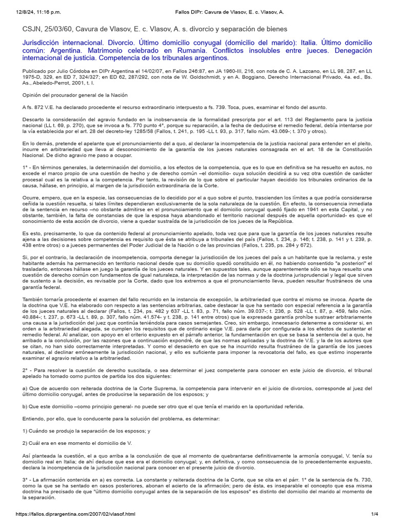 Fallos DIPr - Cavura de Vlasov, E. C. Vlasov, A | PDF | Caso de ley | Sentencia (ley)