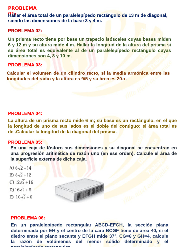 Problemas Prisma | PDF | Rectángulo | Triángulo