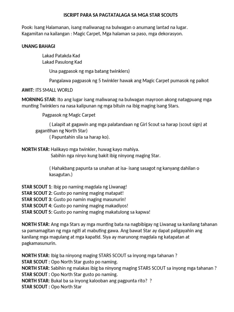 Script of Star Scout Investiture 1 | PDF