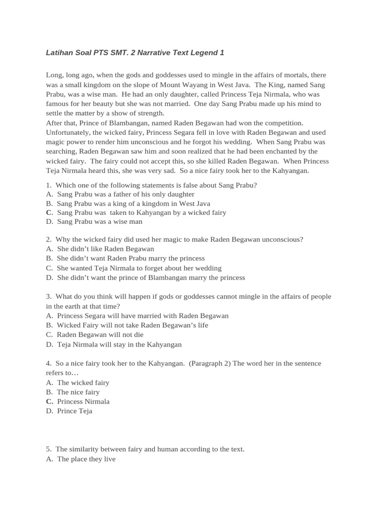 LATIHAN SOAL - Teks Narrative Legend 1 | PDF | Snow White | Traditional ...