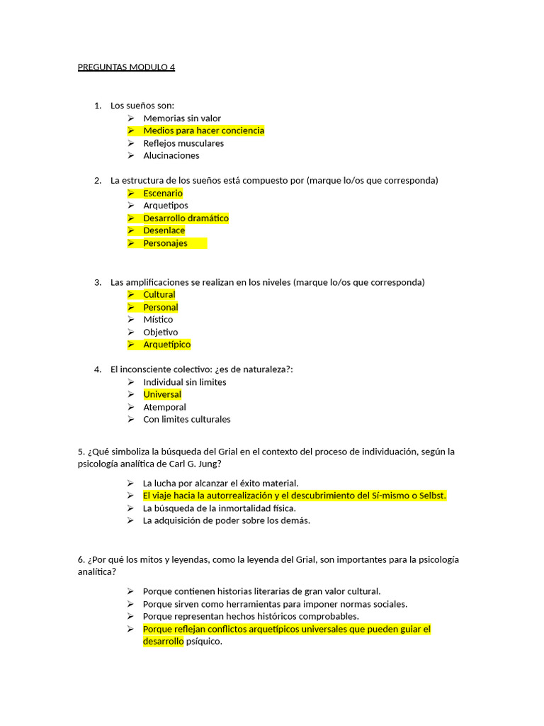 Preguntas Modulo 4 | PDF | Psicologia analitica | Sicología