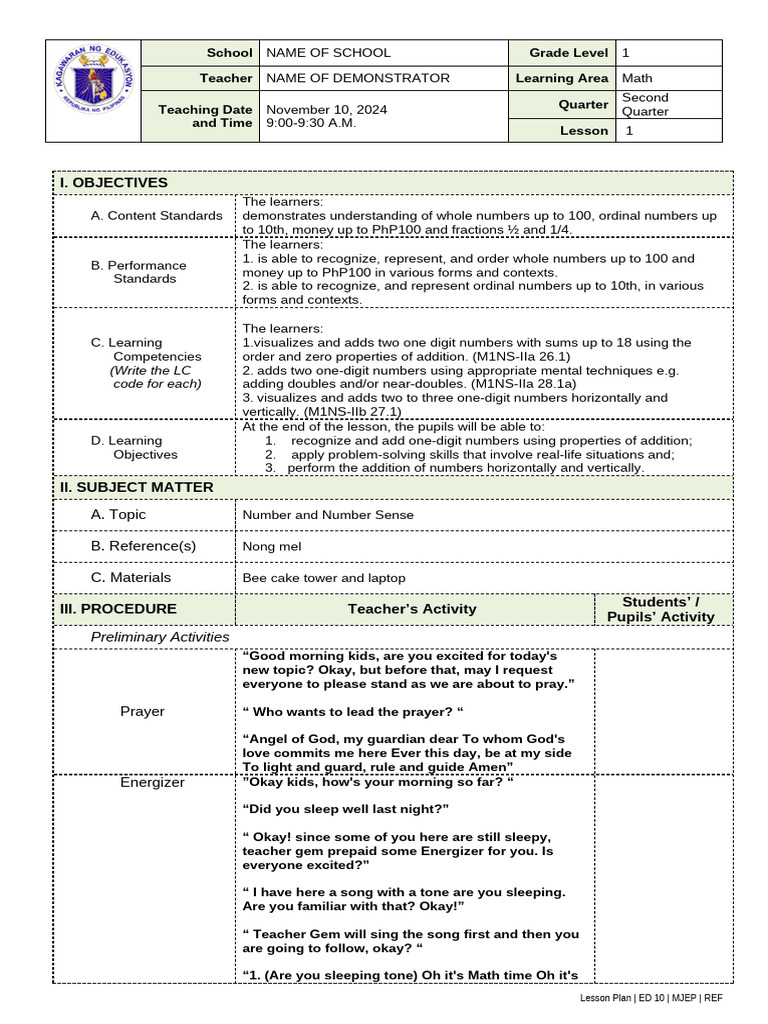 ED 10 Lesson Plan Template | PDF | Learning | Lesson Plan