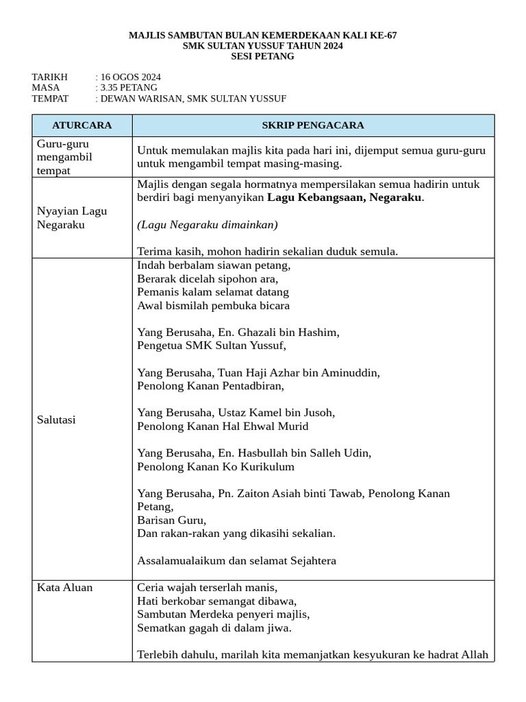 Sambutan Bulan Kemerdekaan 2024 | PDF