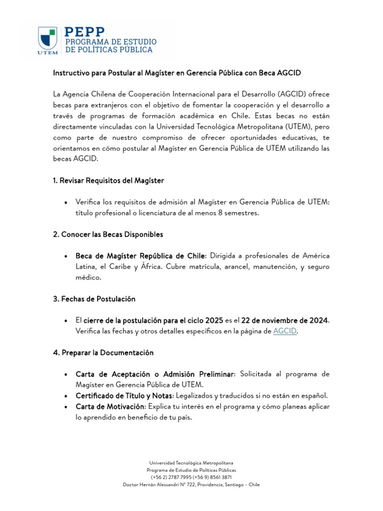 Instructivo para Postular A Beca AGCID para Extranjeros | PDF