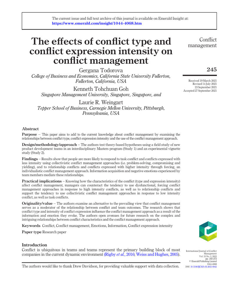 The effects of conflict type | PDF | Emotions | Validity (Statistics)