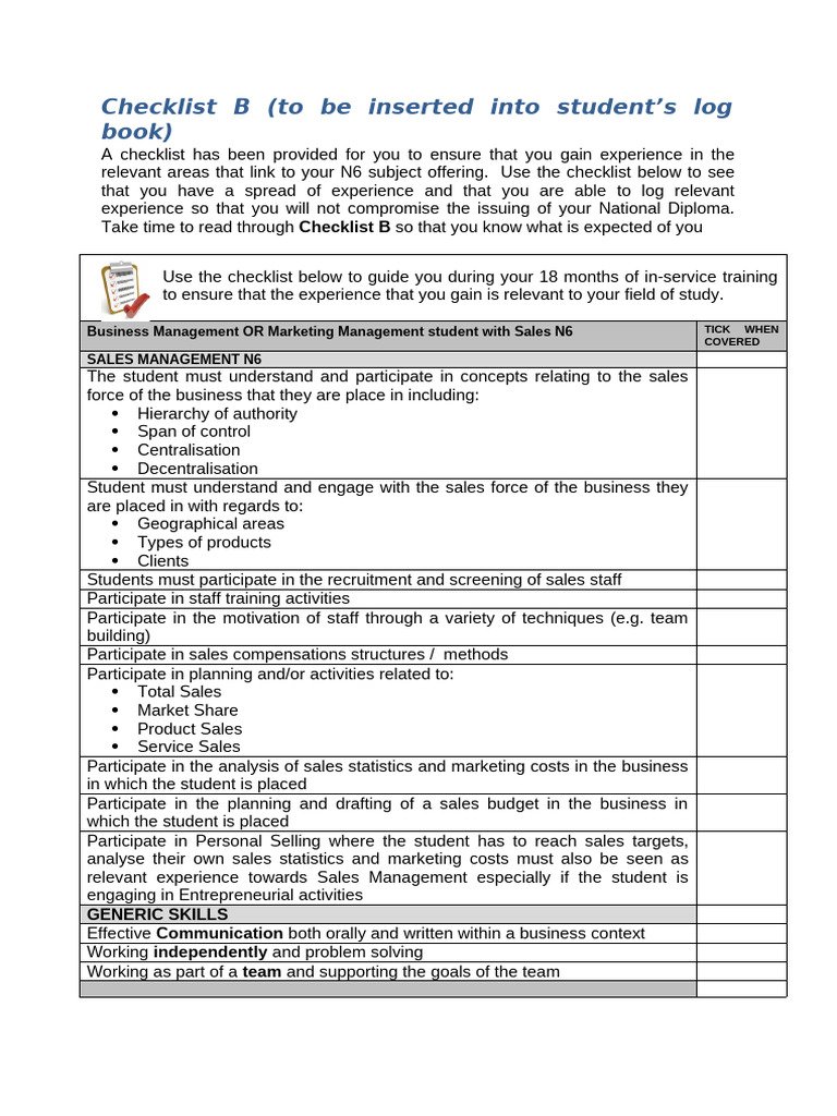 Cheklist Sales N6 FINAL | PDF | Cognition | Business