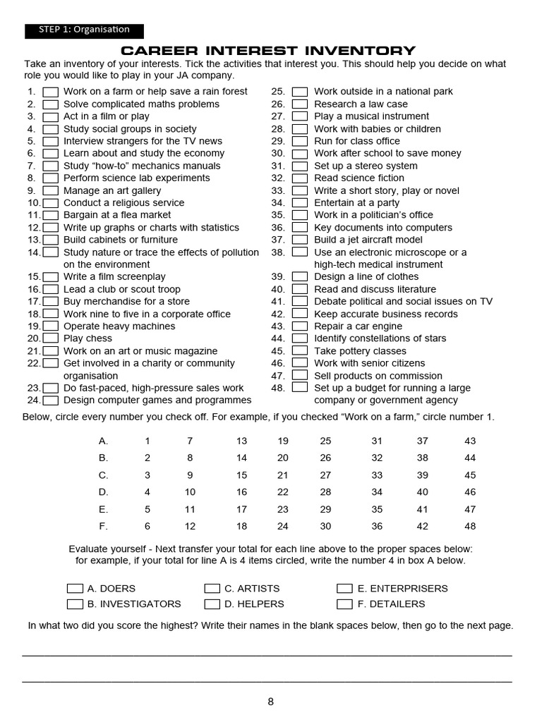 Careers Interest Worksheet | PDF | Career & Growth