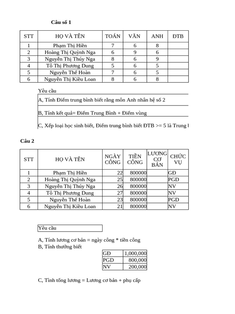Đề Thi Excel | PDF