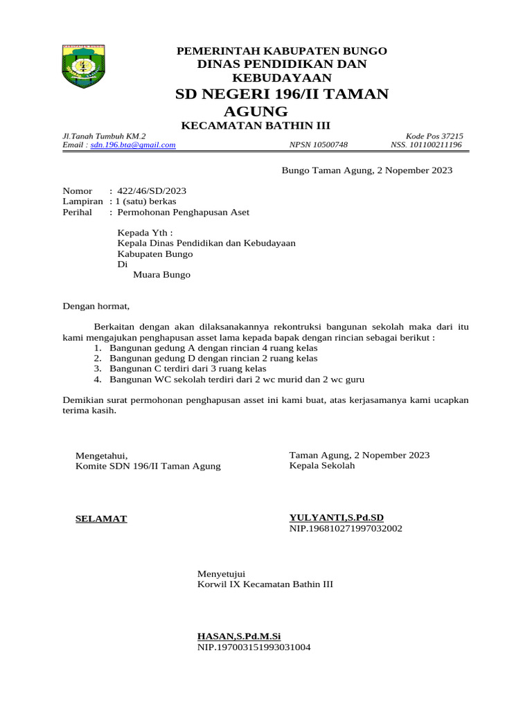 Surat Permohonan Penghapusan Aset | PDF