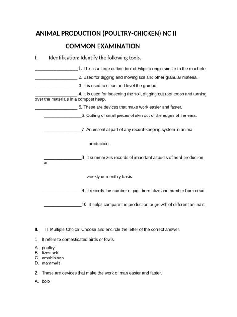 Common Examination - Animal Production | PDF | Manure | Tools