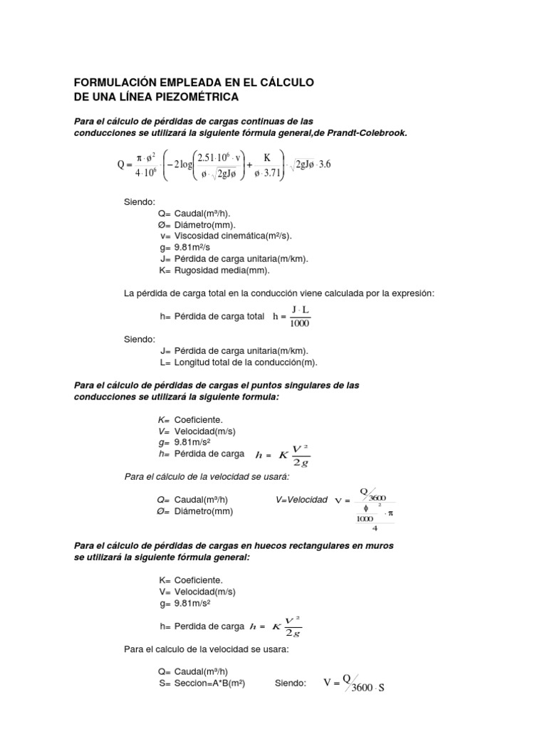 Linea Piezometrica | PDF | Descarga (hidrología) | Accidentes ...