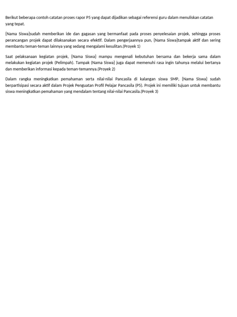 Catatan Proses Rapor P5 Untuk Kelas 7 Dan 8 | PDF
