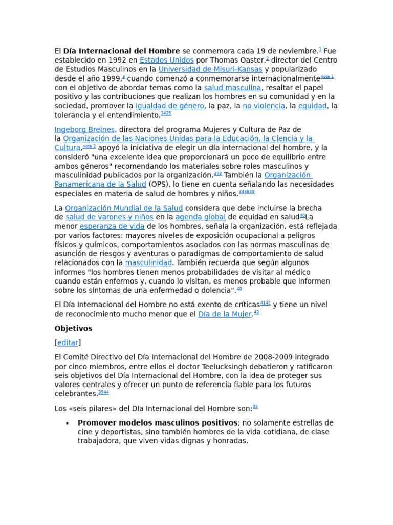 Día Internacional del Hombre: Historia y Objetivos | PDF | Género ...