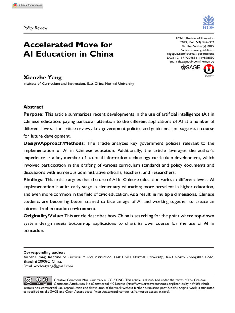 Yang 2019 Accelerated Move For Ai Education in China | PDF | Artificial ...