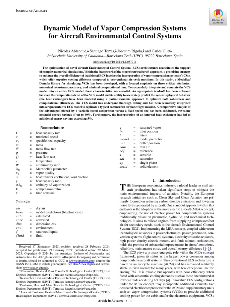 Aircraft ECS Vapor Compression Model | PDF | Heat Exchanger | Simulation