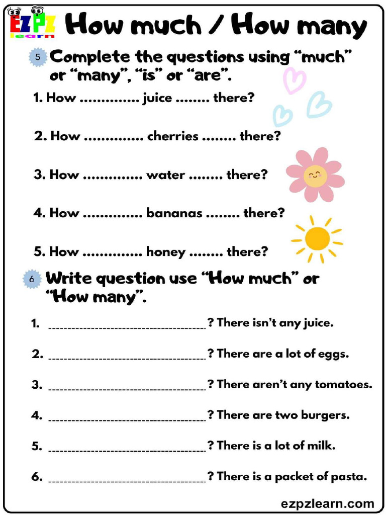 Countable and Uncountable How Much How Many Complete The Questions | PDF
