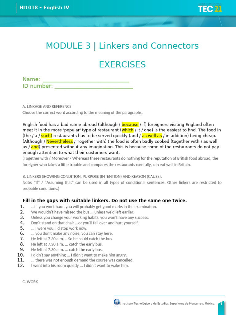 English IV: Linkers & Connectors | PDF | Social Science | Foreign ...