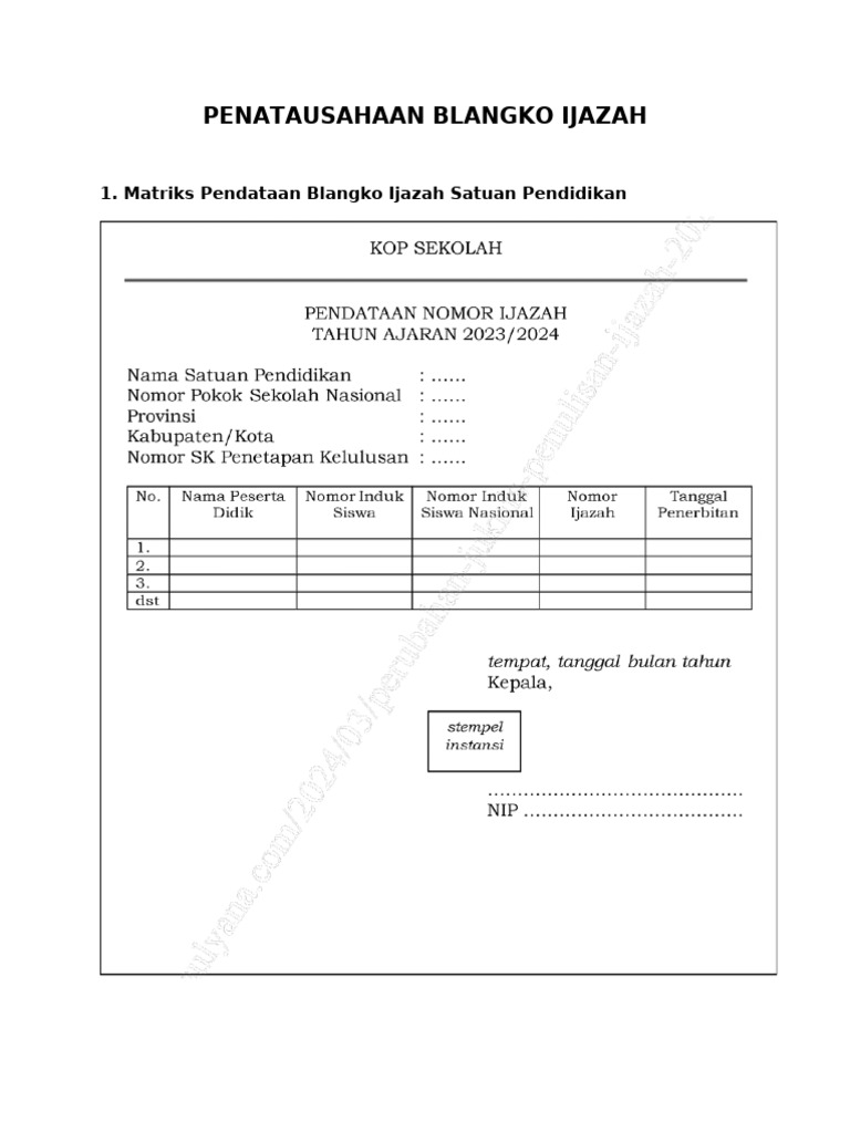 Penata Usahaan Blangko Ijazah Tahun 2024 | PDF