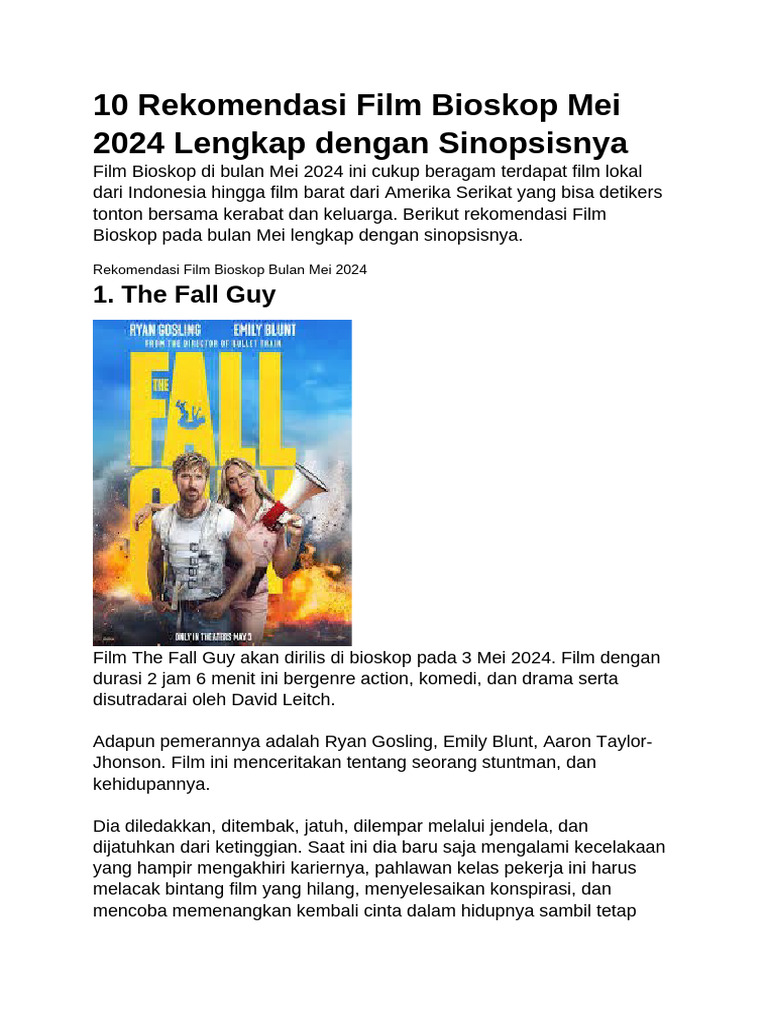 10 Rekomendasi Film Bioskop Mei 2024 Lengkap Dengan Sinopsisnya | PDF