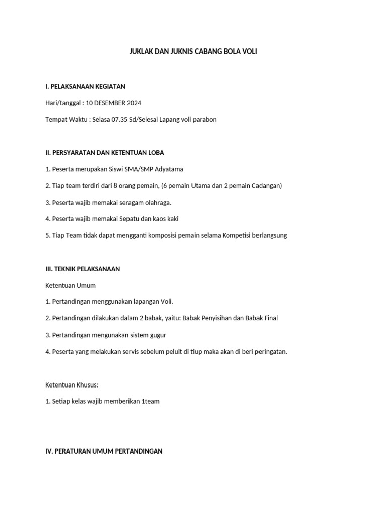 Juklak Dan Juknis Bola Voli | PDF