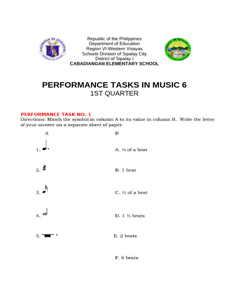 Performance Tasks for Grade 6 MAPEH | PDF | Ear | Common Cold