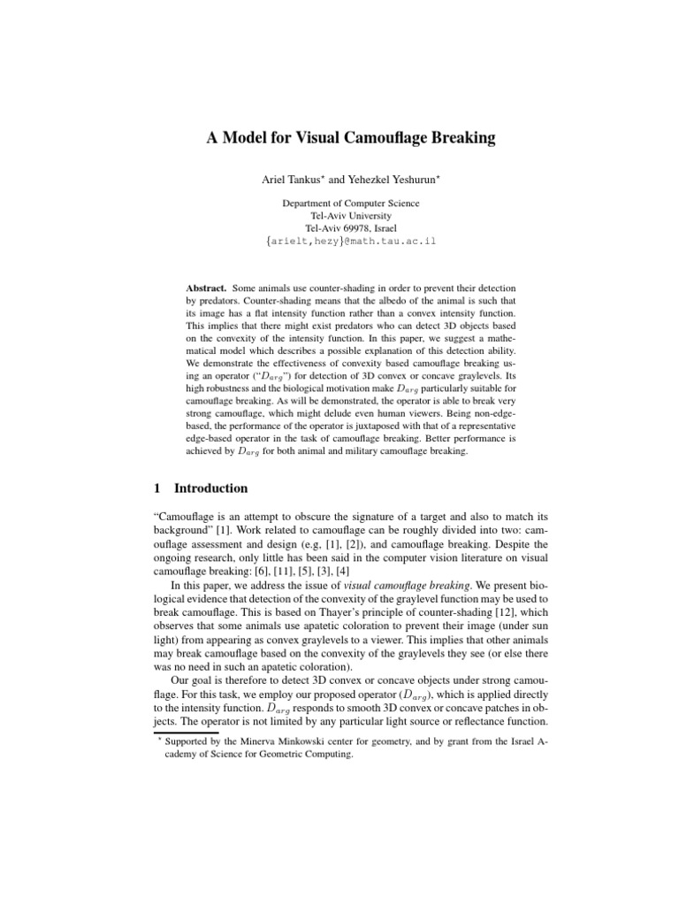 A Model For Visual Camouflage Breaking: Abstract. Some Animals Use ...