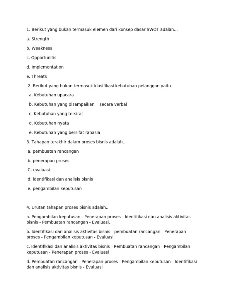 Soal Proses Bisnis Pilgan | PDF