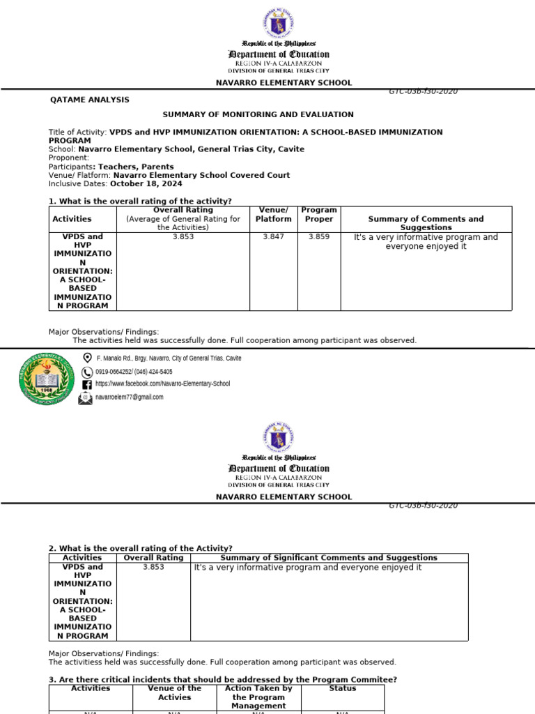 QATAME Analysis - Recommendation - VPDS AND HPV IMPLEMENTATION ...